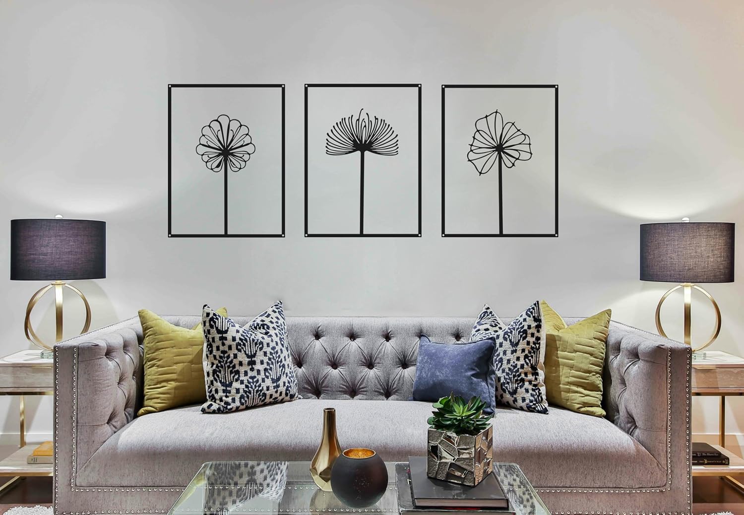 3 Pcs Black Minimalist Abstract Wall Art – Metal Tree Leaf Line Drawin ...